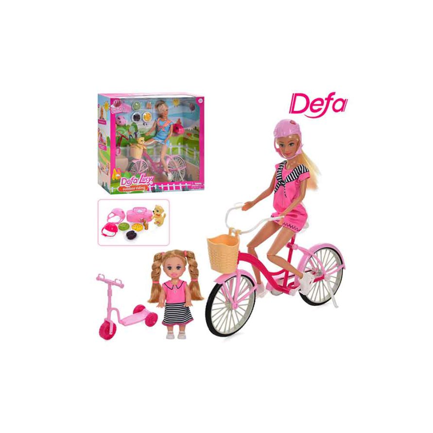 خرید باربی زیبا به همراه بچه و دوچرخه برند دفالوسی